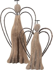 Hnědá dekorace dřevěná figurka anděl Angel Rustic L - 14*4*26 cm