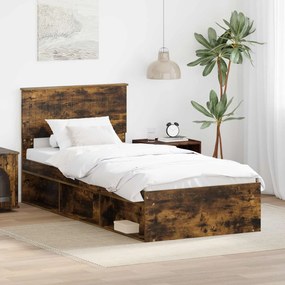 Rám postele s čelo Kouřový dub 90 x 190 cm Masivní borové dřevo 3410658