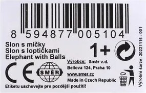 SMĚR Tahací hračka Slon s míčky / Plast / 20x18x9,5 cm / 12m+
