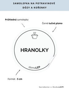 Samolepka na kořenky HRANOLKY průhledná 5 cm tučné písmo
