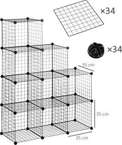 HOMCOM Regálový systém DIY z ocelového drátu, 9 přihrádek na boty, černý, do obývacího pokoje, 35x35x35cm, prostorově úsporný a moderní