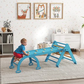 AIYAPLAY 7v1 skládací Montessori lezecí trojúhelník ze dřeva s obloukem a rampou pro děti 18-48 měsíců 188x70 cm modrá