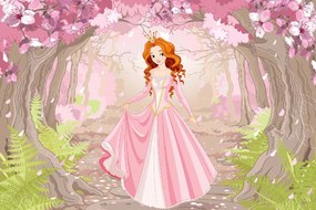 DIMEX | Vliesová fototapeta Princezna v jarním lese MS-5-1450 | 375 x 250 cm| zelená, hnědá, růžová