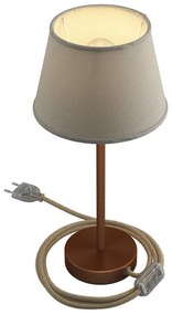creative cables Alzaluce se stínidlem Impero, kovová stolní lampa se zástrčkou, kabelem a vypínačem Velikost: 25 cm, Barva: Matný chrom-šedá juta