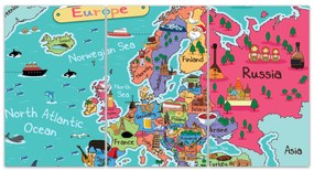 Malvis ® Dětský obraz Mapa Evropa Velikost: třídílný obdélník - 90x60 cm