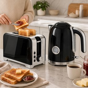 HOMCOM Sada konvice a toustovače s teploměrem, 1,7 l, 2200 W konvice, dvouštěrbinový toustovač se 7 stupni opečení