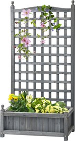 Outsunny Vyvýšená zahradní bedýnka s treláží – Dřevěná treláž s podporou pro popínavé rostliny, 64 x 28 x 120 cm