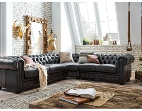 furniture-nabytek.cz - Masivní rohová sedací souprava Chesterfield z pravé kůže, hnědá