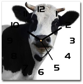 Wallmuralia Skleněné hodiny čtverec Strakatá kráva 30x30 cm