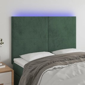 Čelo postele s LED tmavě zelená 144x5x118/128 cm samet 3122195