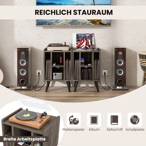 Costway Stojan na gramofon s nabíjecí stanicí a 4 otevřenými policemi gramofon