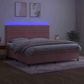Box spring postel s matrací a LED růžová 200x200 cm samet 3136208