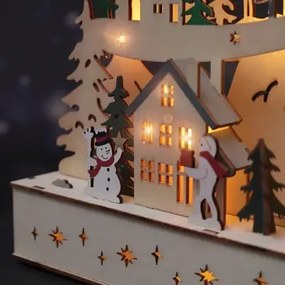 Solight LED dřevěný vánoční stromek s dekoracemi / 17 LED / teplá bílá