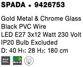 Nova Luce Závěsné svítidlo SPADA zlatý kov a chromové sklo, E27 3x12W