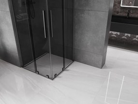 Mexen Velar L Duo, sprchový kout s posuvnými dveřmi 80 x 80 cm, 8mm šedé sklo, broušený grafit, 871-080-080-02-43-95