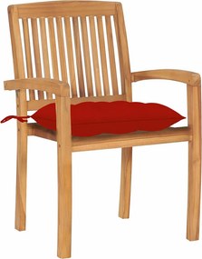 Zahradní židle 2 ks červené podušky masivní teak 3063273