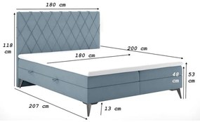 Čalouněná postel Tamia 180x200, tyrkysová, vč. matrace a topperu