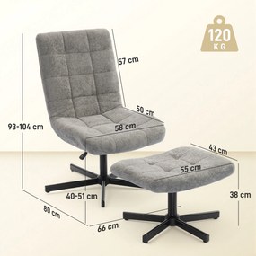 HOMCOM Relaxační křeslo s podnožkou, otočné a výškově nastavitelné, opěradlo 4 polohy, 66 x 80 x 93–104 cm, šedé