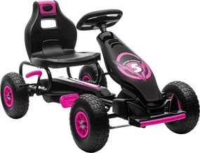 HOMCOM Go-Kart, Dětské vozidlo s nastavitelným sedadlem, Pedálové auto s gumovými pneumatikami, Pedál a ruční brzda, Kettcar pro děti ve věku 5-12 let