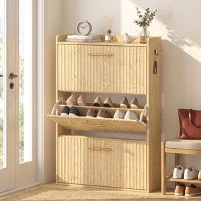 HOMCOM Úzký botník se skládacím designem a 3 přihrádkami, světle hnědý