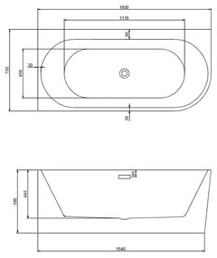 BPS-koupelny Volně stojící rohová akrylátová vana HYD-MER509C levá 160x75 bílá, odtokový komplet zlatý kartáčovaný