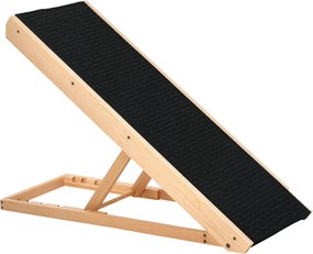 PawHut Pet Ramp s protiskluzovým kobercem, nastavitelná psí rampa pro velké psy, borovicové dřevo, polyester, černá + přírodní dřevo, 90Š x 40H x 61V