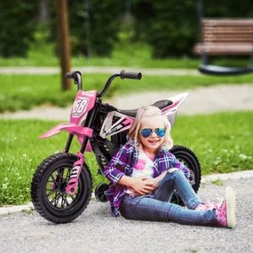 AIYAPLAY elektrická motorka pro děti, motokros pro děti 3 až 6 let, 2 motory, 12V, rychlost 5 km/h, 109,5x60x72,5 cm, růžová
