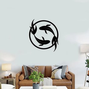 dřevo života Dřevěný obraz KOI FISH v kruhu Zvolte rozměr (cm): 40x44, Zvolte barvu dekoru: Černá