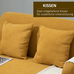 HOMCOM Dvoumístná pohovka s polštáři, nastavitelné podnožky, sametový polyester, pěna, kompaktní design, 2místná, přírodní+žlutá| Aosom