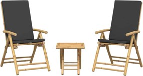 3dílný skládací bistro set s tmavě šedými poduškami bambus 3208932