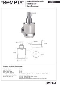Bemeta Design OMEGA: Dávkovač mýdla, 200 ml -
