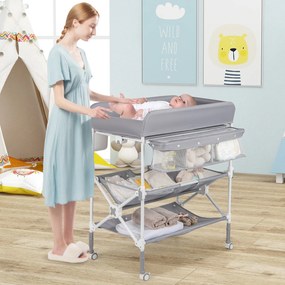 Costway Přenosný přebalovací pult s kolečky Skládací přebalovací pult s výškově