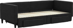 Válenda s přistýlkou a zásuvkami černá 90 x 200 cm textil 3196616