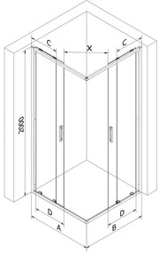 Mexen Exo, čtvercový sprchový kout s posuvnými dveřmi 90x90 cm, 6mm čiré sklo, černý profil, 8111-090-090-70-00
