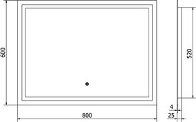 Mexen Miko koupelnové zrcadlo s osvětlením 80 x 60 cm, LED 6000K, anti-mlžné - 9819-080-060-611-00