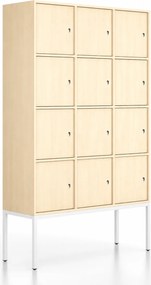 Kancelářská skříň FRAME, bílá podnož, 12x dveře, 1299 x 450 x 2185 mm, cylindrický zámek, bříza