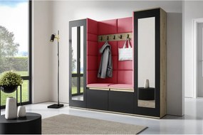 Eka Předsíňová stěna s čalouněnými panely Trinity 31 - Dub Artisan s černou / Červená 2309
