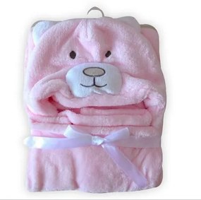 Fleecová zvířátková deka s kapucí Motiv: růžový medvídek