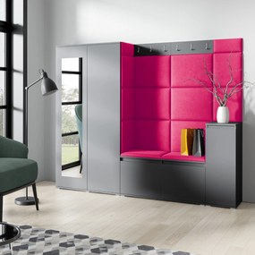 Eka Předsíňová stěna s čalouněnými panely Trinity 27 - Grafit / Rubínová 2324
