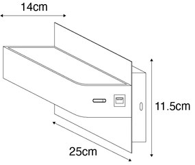 Moderní nástěnné svítidlo černé vč. LED s USB a vypínačem - Ted