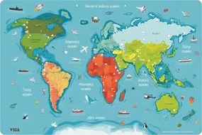 VIGA Puzzle Mapa světa s tabulí / 72 x 46 cm / český jazyk / od 3 let