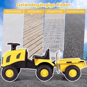 Costway Dětský traktor s přívěsem, klaksonem a ergonomickou sedačkou, 2-in