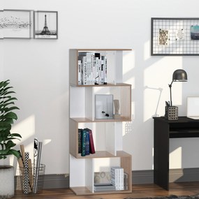 HOMCOM Moderní Regál S Tvarovým Designem, 4 Poličky, 60 Š x 24 H x 148 V cm, Dub Bílý