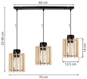 Závěsné svítidlo TIMBER 7, 3x dřevěné stínítko