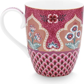 Pip Studio Flower Festival hrnek 350ml, tmavě růžový (Hrnek Flower Festival)