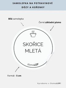 Samolepka na kořenky SKOŘICE MLETÁ bílá 5 cm základní písmo