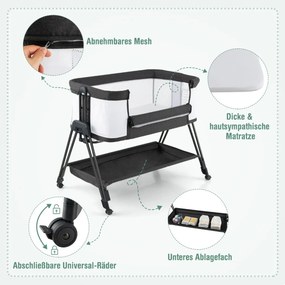 Costway Baby Co-Sleeper Skládací přenosná dětská postel tmavě