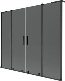Mexen Velar L Duo, 2-křídlová posuvná vanová zástěna 200 x 150 cm, 8mm šedé sklo, černá matná, 896-180-003-42-70