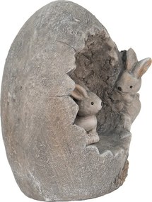 Šedá dekorace králíčci na vajíčku v dekoru kamene - 22*18*27 cm