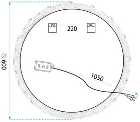 Tutumi Zrcadlo ⌀60 cm s regulovatelným LED osvětlením